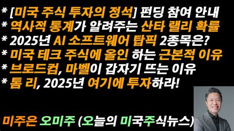 오늘의 미국주식뉴스 미국 테크 주식에 올인해야 하는 근본적 이유 톰 리 2025년 여기에 투자하라 Ai 소프트웨어 탑픽 2종목 브로드컴 마벨 갑자기 뜨는