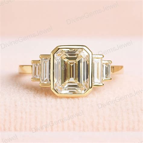 Chiragemsjewels Five Stone Cluster Diamond Ring Bezel Set Moissanite