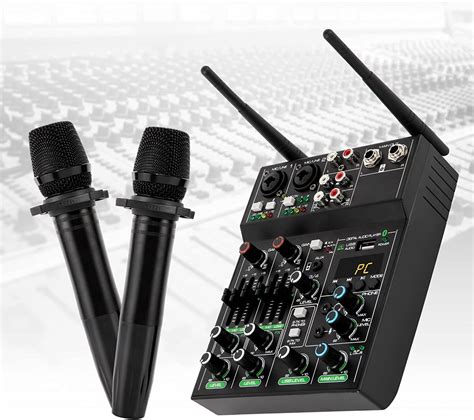 Miumaeov Professional Channel Audio Mixer W Dual Wireless Mic Sound Board Console System