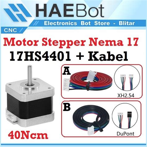 Jual [haebot] Motor Stepper Nema 17 17hs4401 Kabel 42mm 38mm 1 5a 0 4nm Cnc 3d Printer Plotter