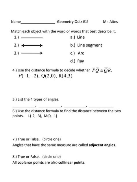 Geometry Quiz 1 Pdf