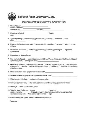 Fillable Online Disease Sample Submittal Info Soil And Plant Laboratory Inc Fax Email Print