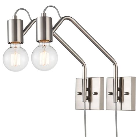 Brushed Nickel Swing Arm Plug In Wall Sconces Set Of 2