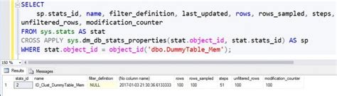 Sql Server Using Dm Db Stats Properties With Inmemory Oltp Tables Sql Authority With Pinal Dave