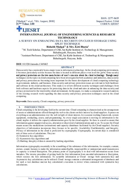 Pdf A Survey On Enhancing Data Security On Cloud Storage Using Split Technique