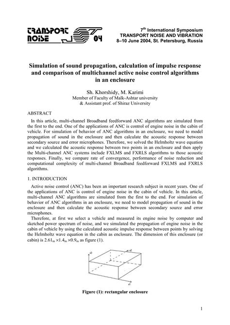 Pdf Simulation Of Sound Propagation Calculation Of Impulse Response