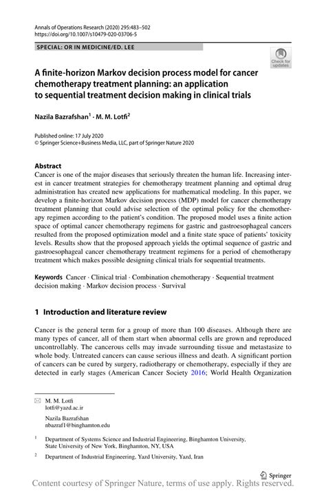 A Finite Horizon Markov Decision Process Model For Cancer Chemotherapy Treatment Planning An