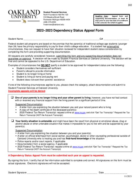 Fillable Online 20222023 Dependency Status Appeal Form 20222023 Dependency Status Appeal Form