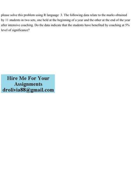 Please Solve This Problem Using R Language 3 The Following Data Pdf