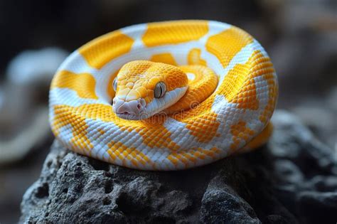 Yellow And White Python Resting On Rock Stock Illustration