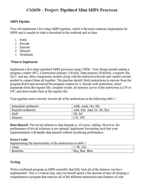 Solved Cs3650 Project Pipelined Mini Mips Processor Mips