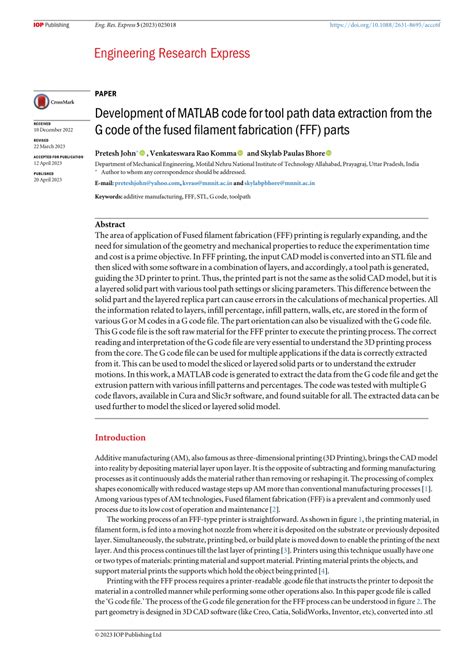 Development Of Matlab Code For Tool Path Data Extraction From The G Code Of The Fused Filament