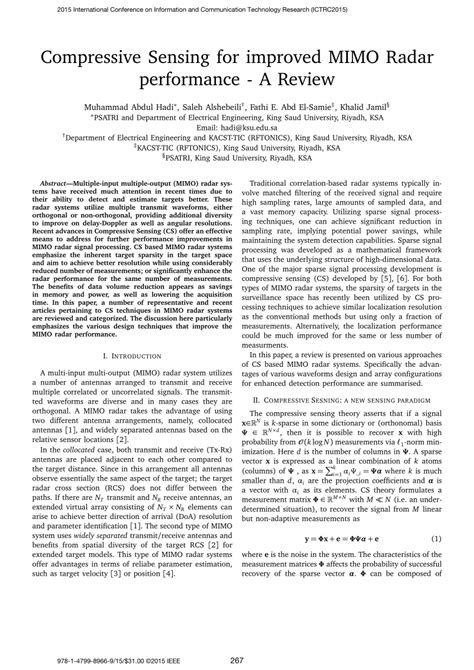 Pdf Compressive Sensing For Improved Mimo Radar Performance A Review