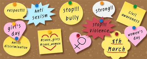 Closeup Many Wording Texts About Women S Day Write On Colorful Post It Paper Stick On Wooden