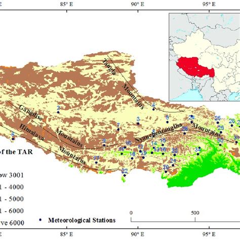 Map Of The Study Area With Altitude Intervals And The Location Of The Download Scientific