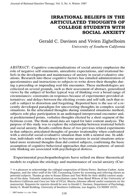Pdf Irrational Beliefs In The Articulated Thoughts Of College