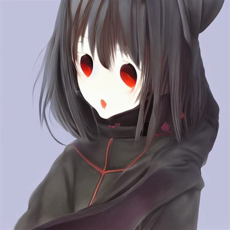 Anime Girl Black Hair Red Eyes Neko