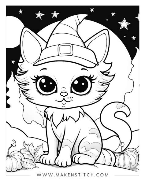 Cute Halloween Cat Coloring Page