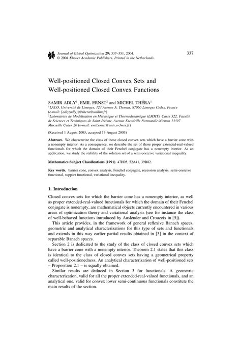 Pdf Well Positioned Closed Convex Sets And Well Positioned Closed