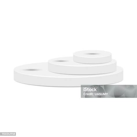 상업 제품의 프리 젠 테이 션 및 광고 빈 윈드 스크린 또는 상을 수 상자에 대 한 연단을 위한 라운드 3d 디자인 단계 등각 투영 모양의 그림자 건설 플랫폼에 대한 스톡