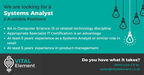 📍job Vacancy Systems Analyst We Are Looking For 2 Systems Analysts To