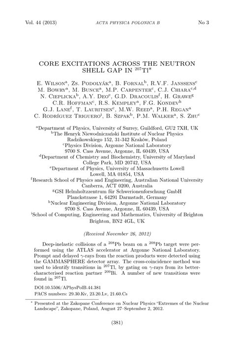 Pdf Core Excitations Across The Neutron Shell Gap In 207 Tl