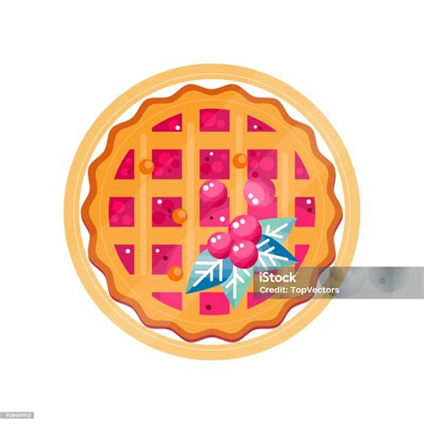 흰색 배경에 접시 벡터 일러스트 레이 션에 신선한 크랜베리 파이 케이크에 대한 스톡 벡터 아트 및 기타 이미지 케이크 과일