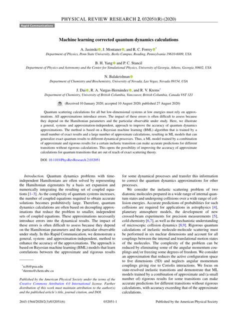 PDF Machine Learning Corrected Quantum Dynamics Calculations