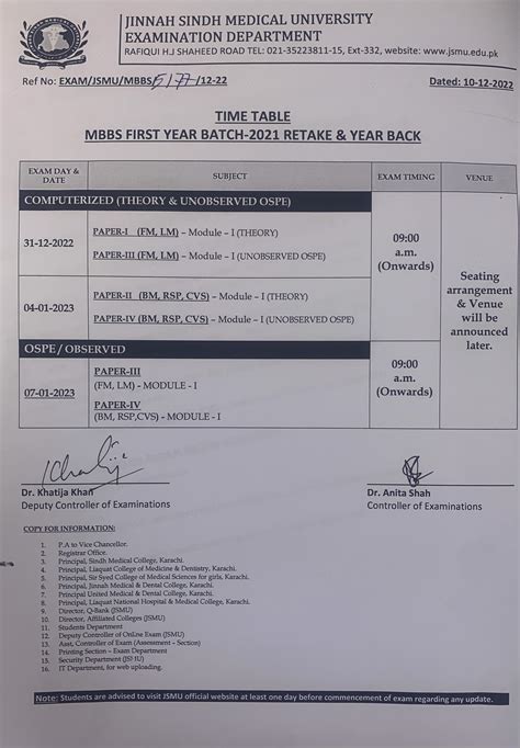 Jsmu Mbbs 1st Year Retake And Year Back Exam Date Sheet 2022 Result Pk