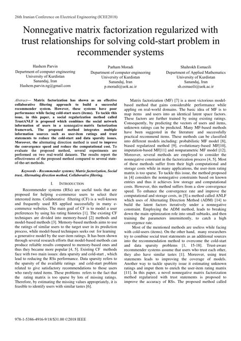 Pdf Nonnegative Matrix Factorization Regularized With Trust