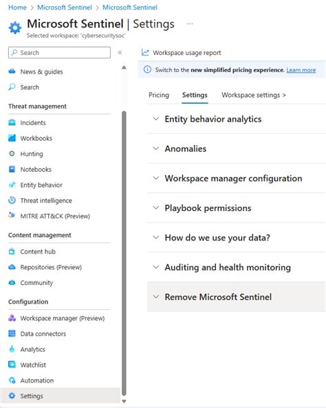 从工作区中删除 Microsoft Sentinel Microsoft Learn