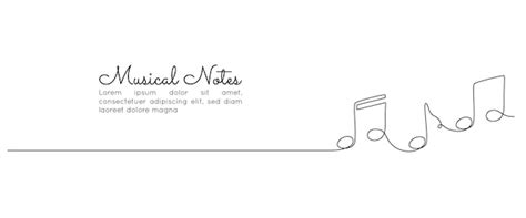 단순한 선형 스타일의 음악 학교 또는 보컬 콘서트의 음표 미니멀리스트 웹 배너 및 로고의 연속 선 그리기 편집 가능한 스트로크 낙서 벡터 그림 프리미엄 벡터