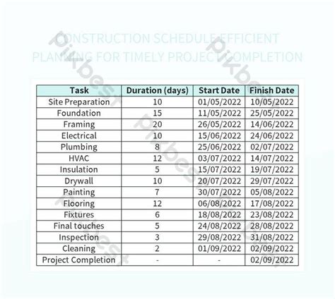 Construction Schedule Efficient Planning For Timely Project Completion Excel Template Free