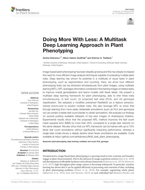 PDF Doing More With Less A Multitask Deep Learning Approach In Plant Phenotyping