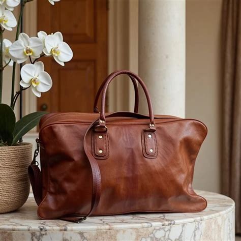 Cognac Leather Weekend Bag Handcrafted Duffle Marrakeche