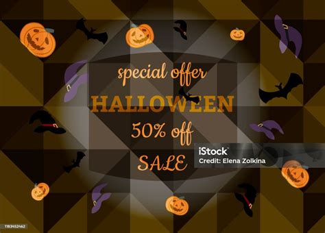 할로윈 가을 판매 배너 또는 파티 초대 배경 박쥐 호박 마녀의 모자 제공 쿠폰 포스터 인사말 카드 전단지 벡터 그림입니다 10