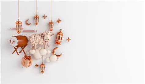 پس زمینه تزئینات اسلامی عید قربان با جعبه هدیه گوسفند بزی پنجره مسجد