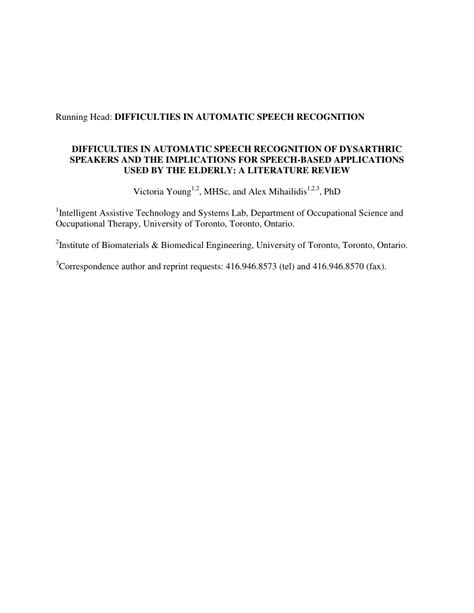 Pdf Difficulties In Automatic Speech Recognition Of Dysarthric Speakers And Implications For