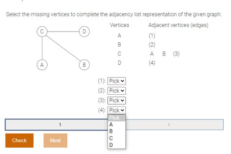 Solved Select The Missing Vertices To Complete The Adjacency