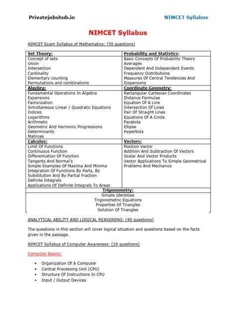 Nimcet Syllabus Pdf Equations Vector Space