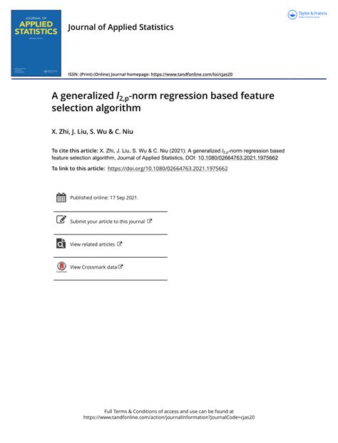 pdf a generalized l 2 p norm regression based feature selection