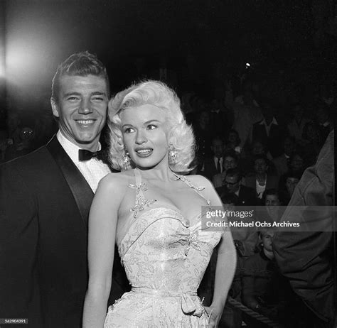 Actress Jayne Mansfield And Mickey Hargitay Attend The Premiere Of