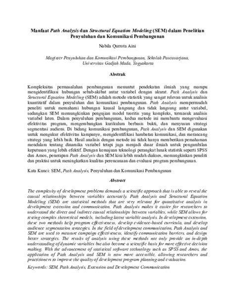 Pdf Manfaat Path Analysis Dan Structural Equation Modeling Sem