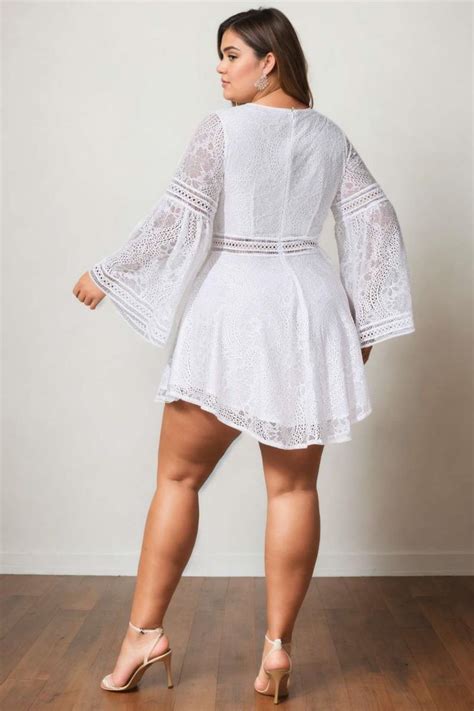 Trisha Plus Size White Bohemian Flare Sleeve Dress Hello Curve