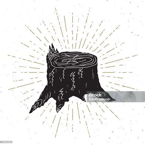 나무 그 루터 기 빈티지 라벨 손으로 그린된 스케치 그런 지 질감된 복고풍 배지 인쇄 술 디자인 T셔츠 인쇄 벡터 일러스트 0명에 대한 스톡 벡터 아트 및 기타 이미지