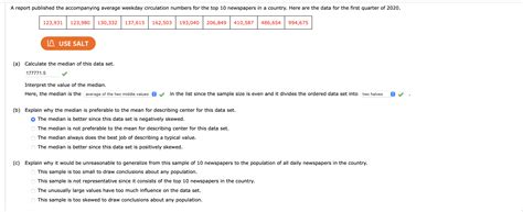 Solved A Calculate The Median Of This Data Set Interpret Chegg