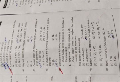 correct order of bond angle in the given molecules 1 h2 o nh3 ch4