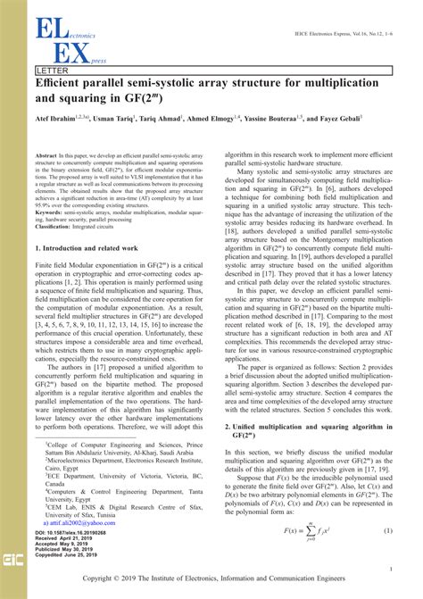 Pdf Efficient Parallel Semi Systolic Array Structure For
