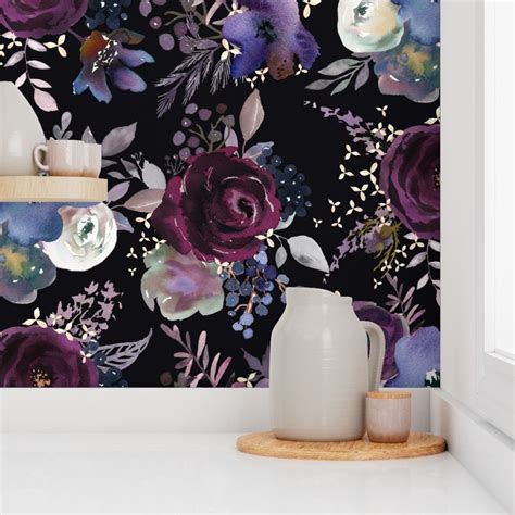 Twilight Moody Floral Wallpaper Spoonflower