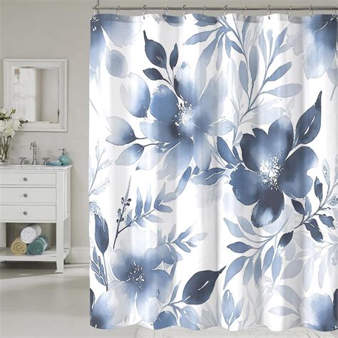 Cosevier Floral Shower Curtain Blue Watercolor Flower